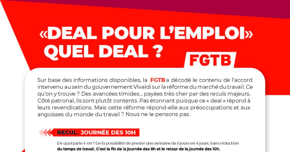 Deal pour l'emploi, quel deal ? | Centrale Générale - FGTB Deal pour l'emploi, quel deal ? | Centrale Générale - FGTB